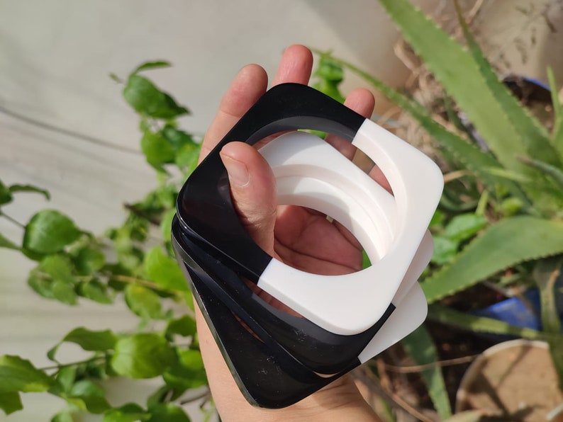 Black & White Square Chunky Acrylic Bangle Resin Bangle Stacking Chunky ...