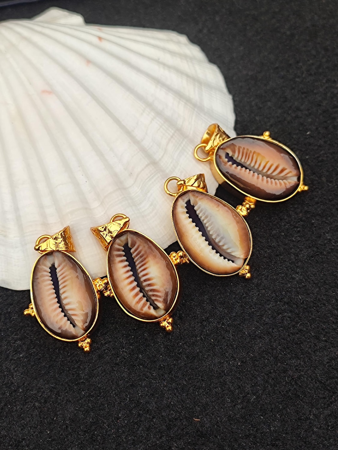 Gold Plated Cowrie Shell Pendant, Bezel Set Charm (1.5-1.6" Approx) - Etsy