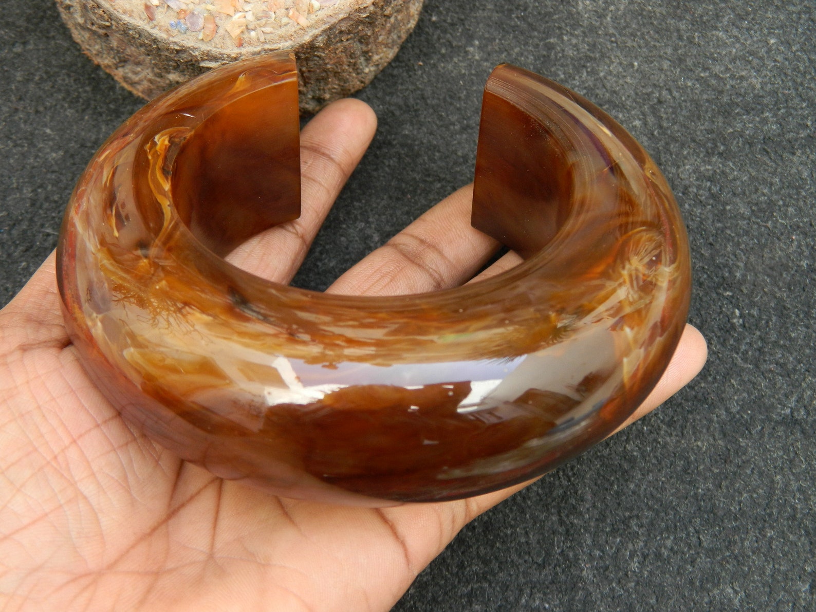 Resin Cuff Bracelet Large Agate Brown Color Resin Bangle - Etsy
