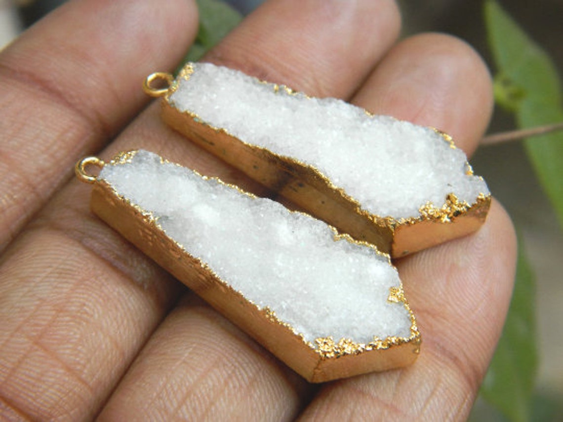Druzy Gold Edged Connector Natural Gem Stone Druzy Agate - Etsy