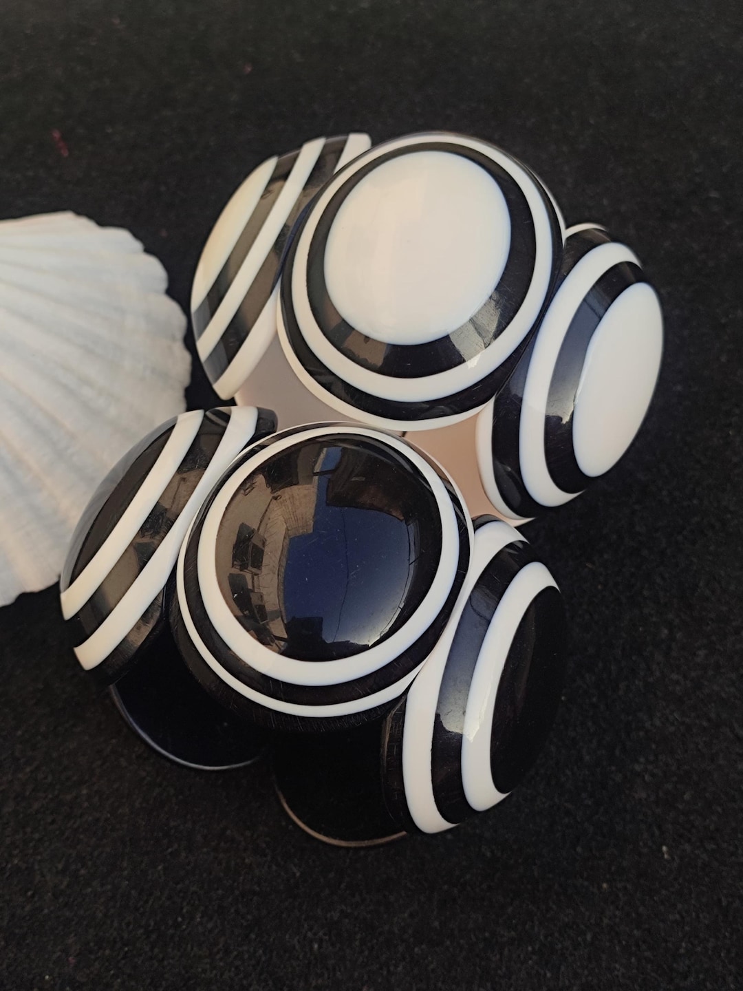 Vintage Resin Stretchable Bracelet Black & White Resin Stacking ...