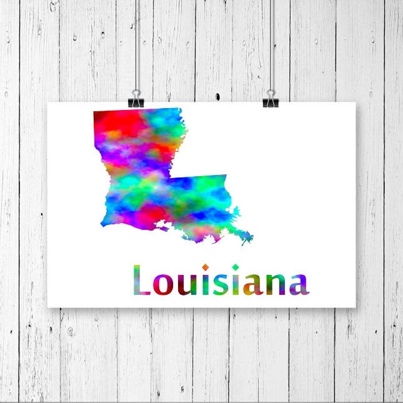 Louisiana State Map Watercolor Art Print 080 - Etsy