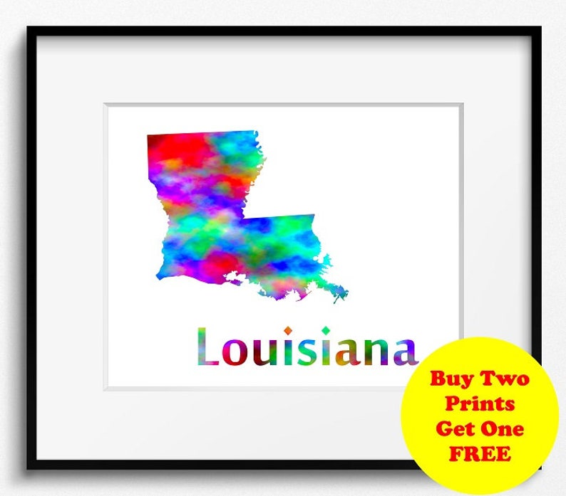 Louisiana State Map Watercolor Art Print 080 - Etsy