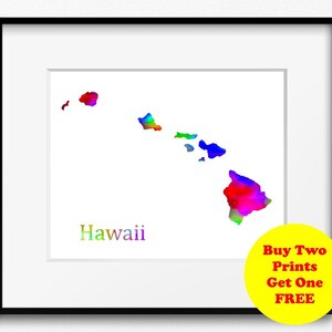 Hawaii State Map Watercolor Art Print (073) - Etsy