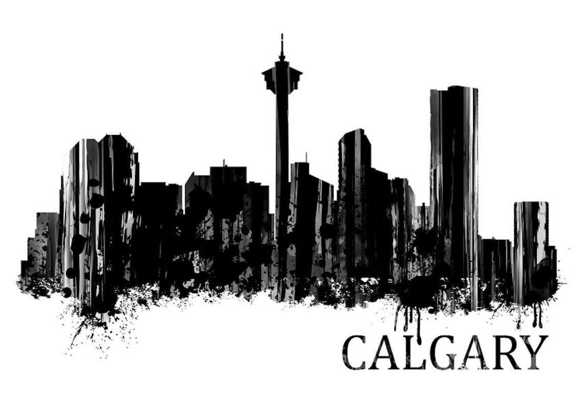 Calgary Skyline Watercolor Black and White Art Print (886) Calgary ...