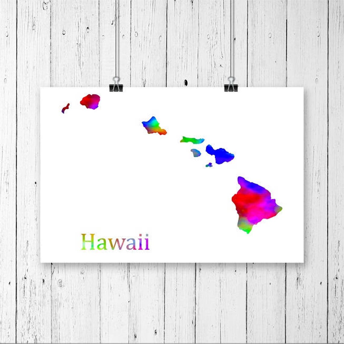 Hawaii State Map Watercolor Art Print 073 - Etsy