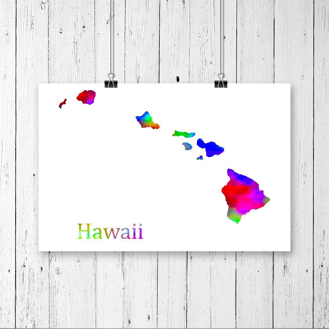 Hawaii State Map Watercolor Art Print 073 - Etsy