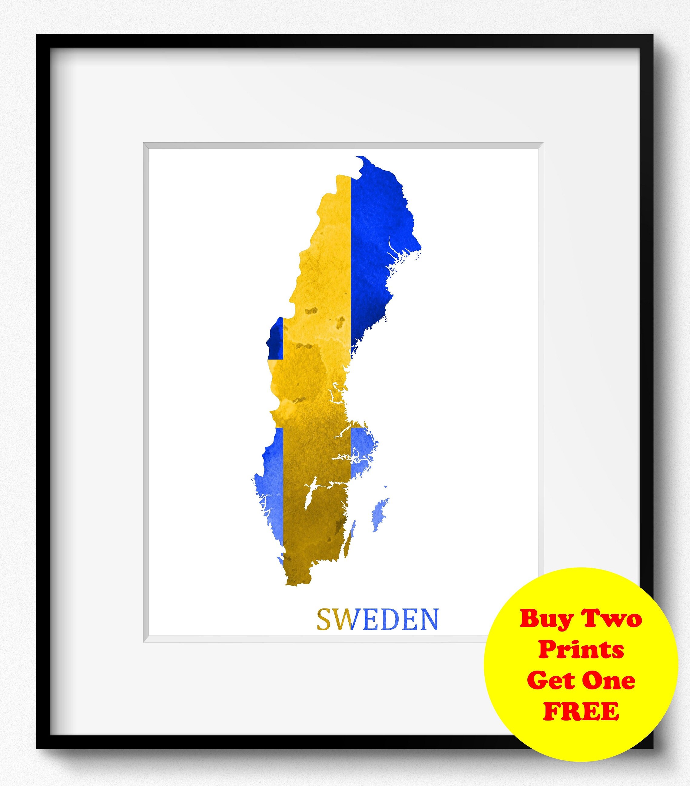 Sweden Watercolor Flag Map Art Print 179 Europe Art Print - Etsy
