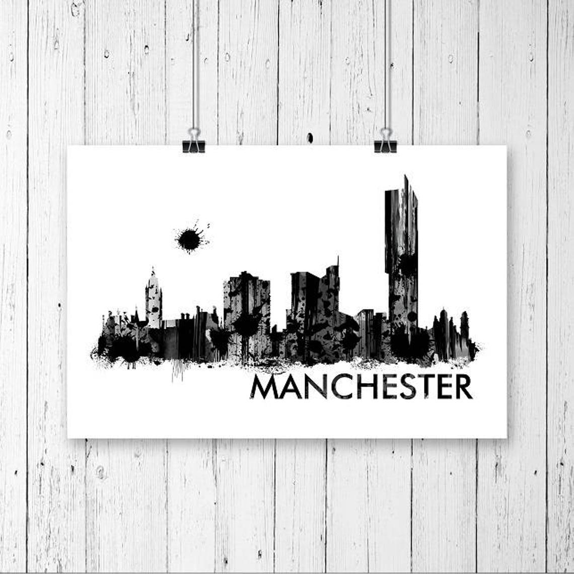 Manchester Skyline Black and White Printwatercolor Art Print - Etsy UK