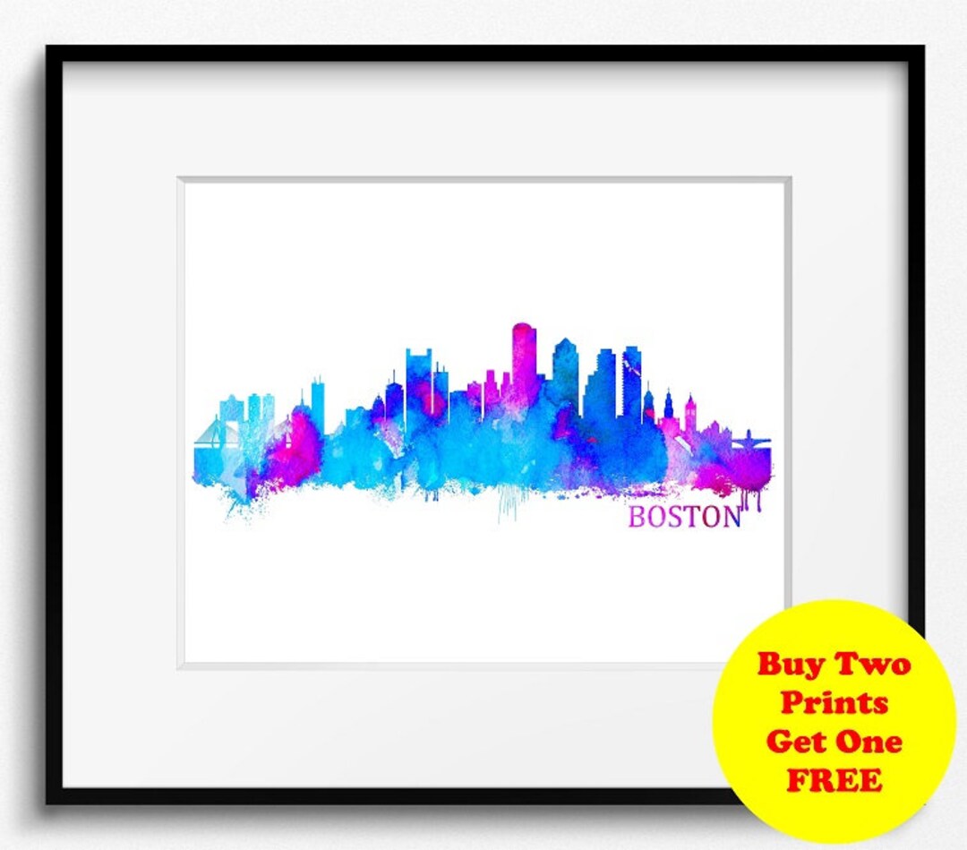 Boston Skyline Watercolor Art Print 414 Boston Cityscape - Etsy