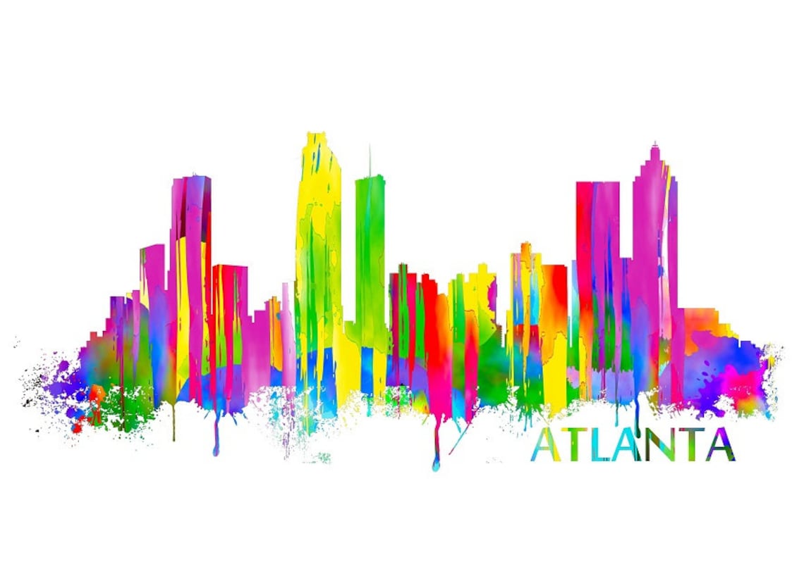 Atlanta Skyline, Watercolor Art Print (004) Atlanta Cityscape, Georgia ...