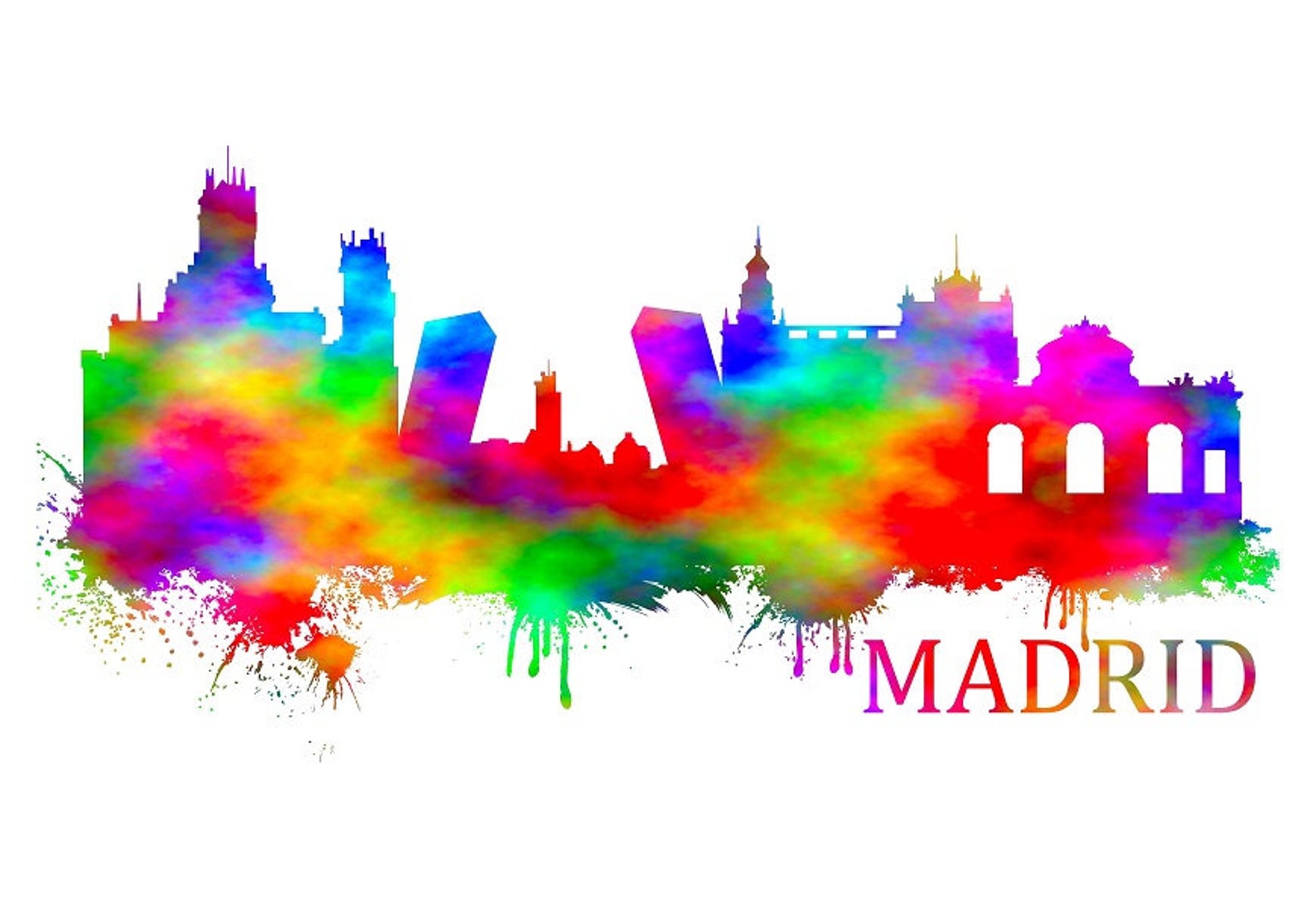 Madrid Skyline Watercolor Art Print 465 Madrid Cityscape - Etsy