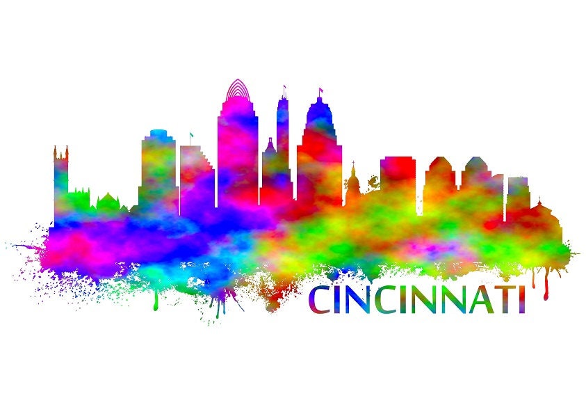 Cincinnati Skyline Watercolor Art Print 258cincinnati Cityscape, Ohio ...