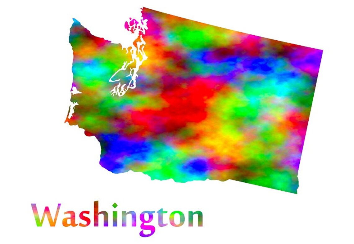 Washington State Map Watercolor Art Print 107 - Etsy