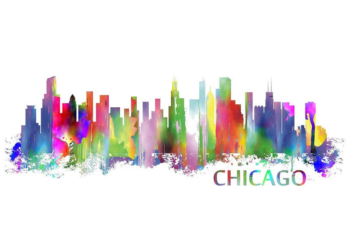 Chicago Skyline, Watercolor Art Print 011chicago Cityscape, Illinois ...
