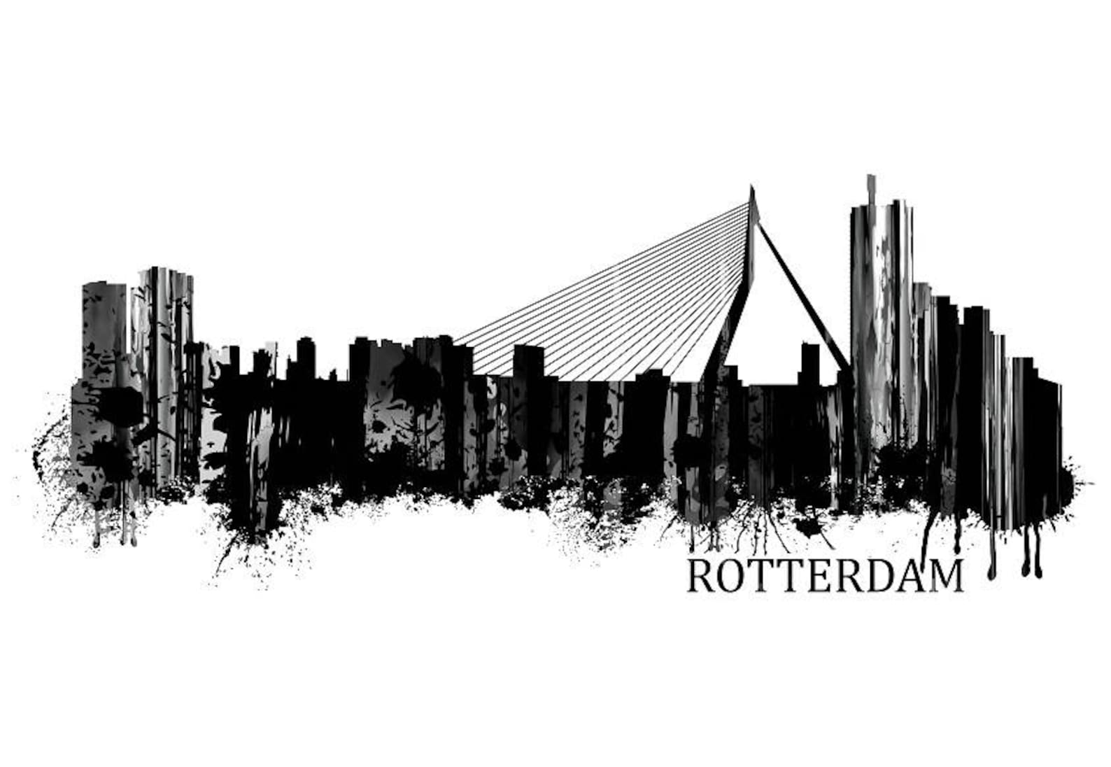 Rotterdam Skyline Watercolor Black and White Art Print 835 - Etsy France