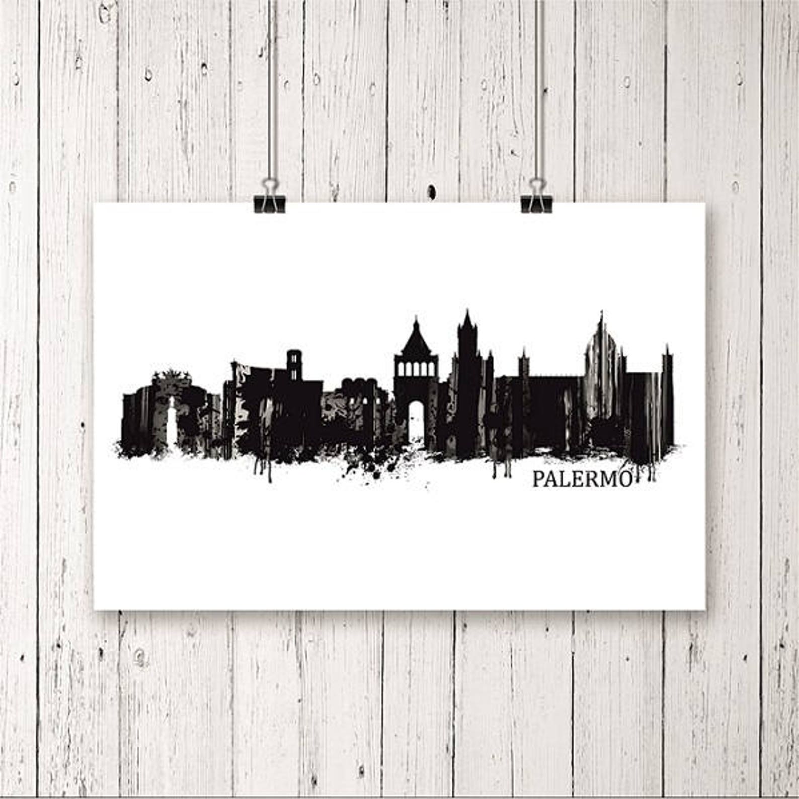 Palermo Skyline Watercolor Black and White Art Print 845 Palermo ...