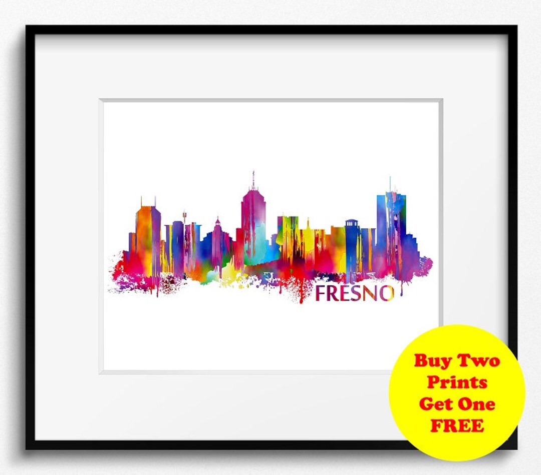 Fresno Skyline Watercolor Art Print (021) Cityscape - Etsy