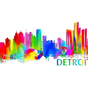 Detroit Skyline Watercolor Art Print (018) Detroit Cityscape, Michigan ...