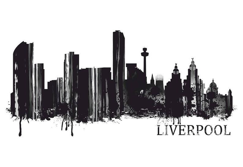 Liverpool Skyline Watercolor, Black and White Art Print 869 Liverpool ...