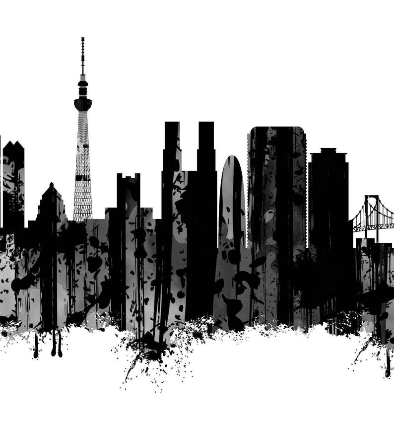 Tokyo Skyline Watercolor, Black and White Art Print (854) Tokyo ...