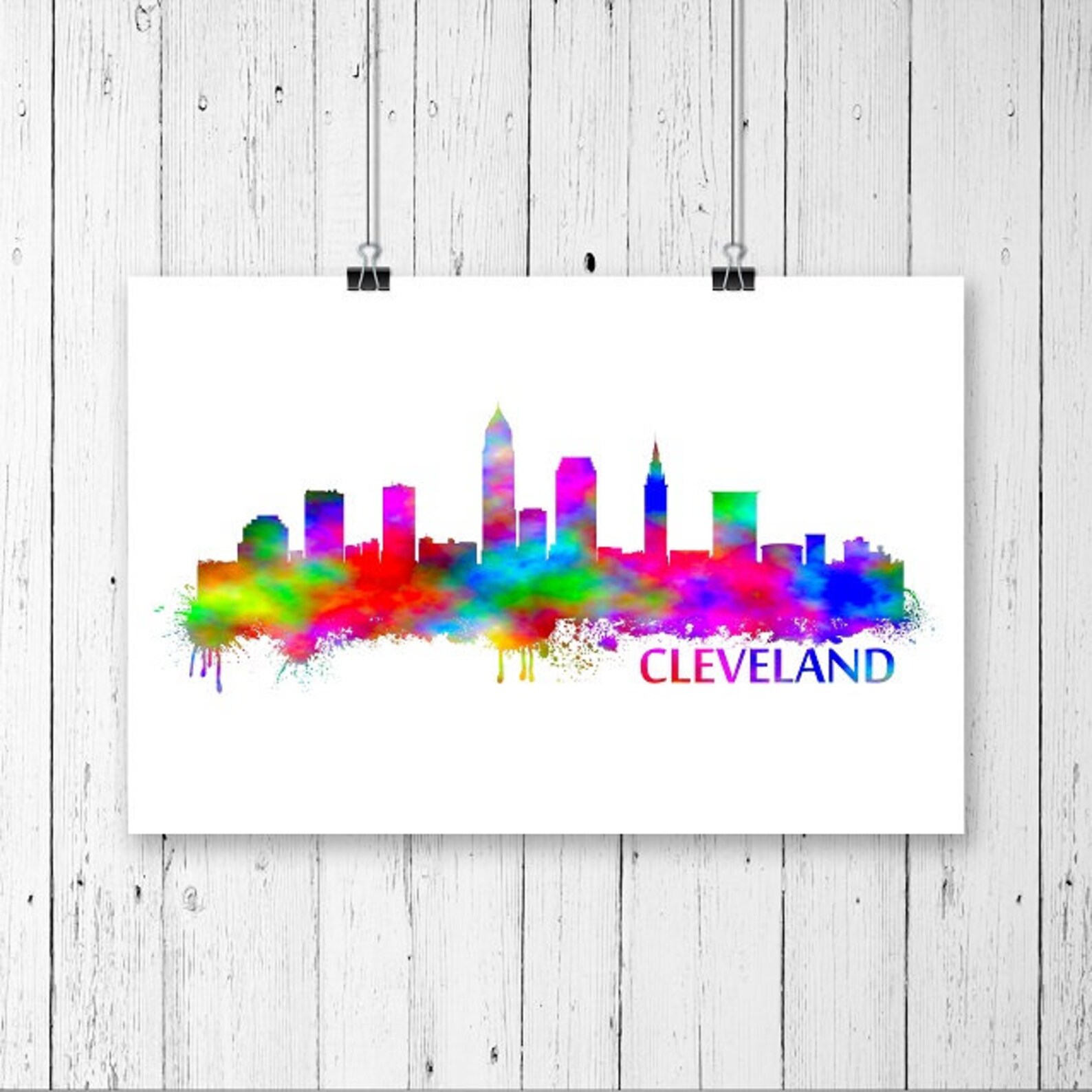 Cleveland Skyline Watercolor Art Print (420) Cleveland Cityscape ...