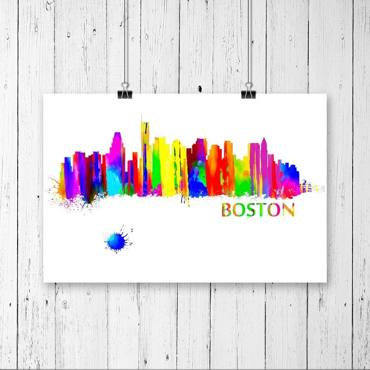 Boston Skyline Watercolor Art Print (008) sold by Ambila Richard | SKU ...