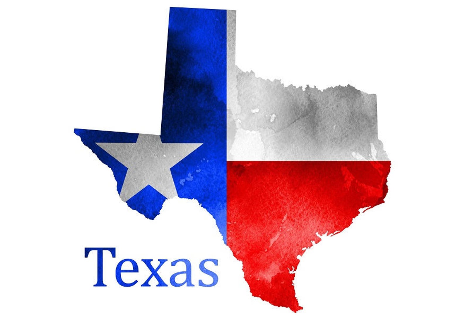 Texas State Flag Map Watercolor Art Print 199 - Etsy