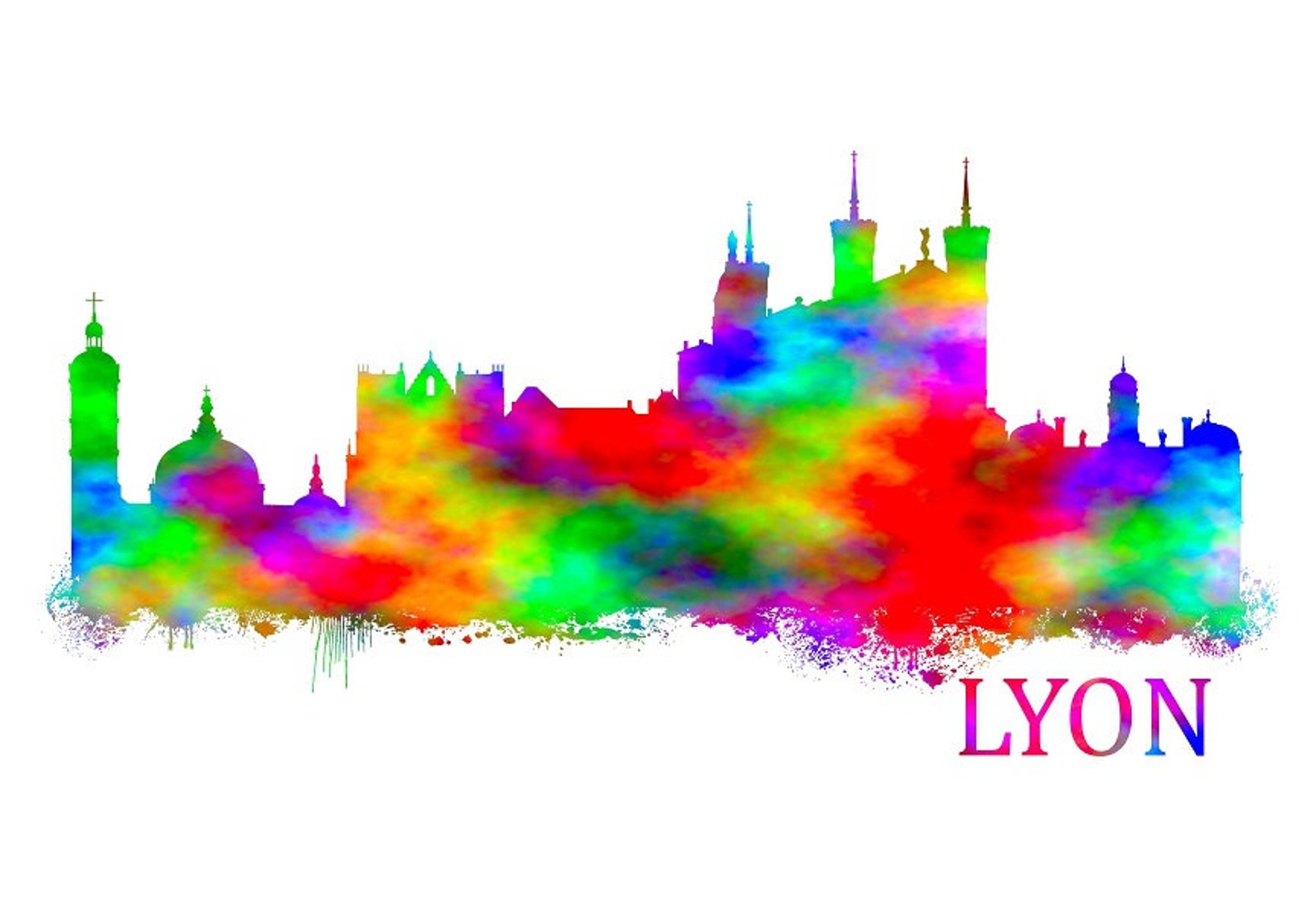 Lyon Skyline Watercolor Art Print 481 Lyon Cityscape Lyon - Etsy