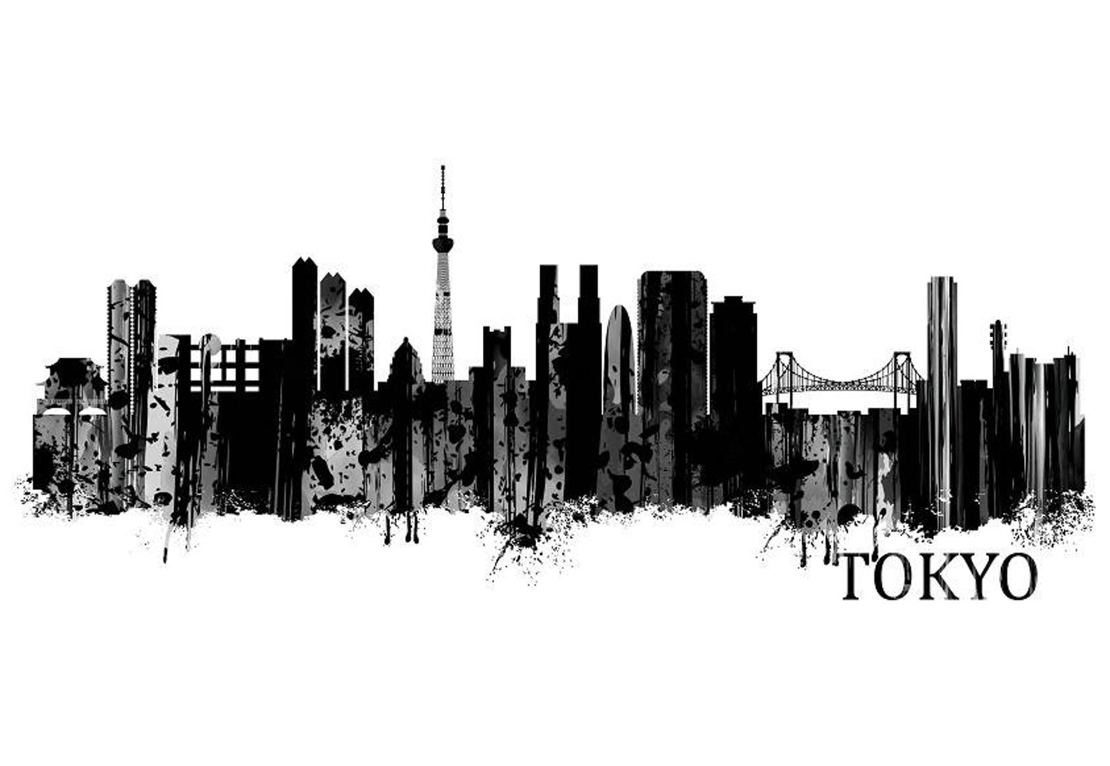 Tokyo Skyline Watercolor, Black and White Art Print (854) Tokyo ...
