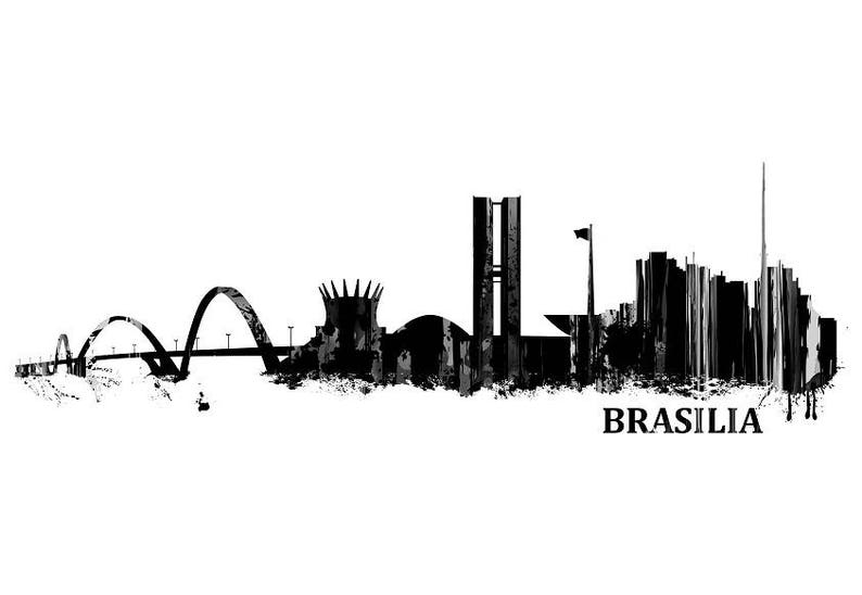 Brasilia Skyline, Watercolor Black and White Art Print (856) Brasilia ...