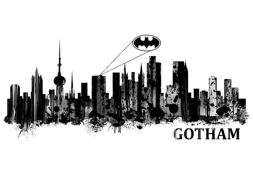 Gotham City Skyline Watercolor Black and White Art Print | Etsy