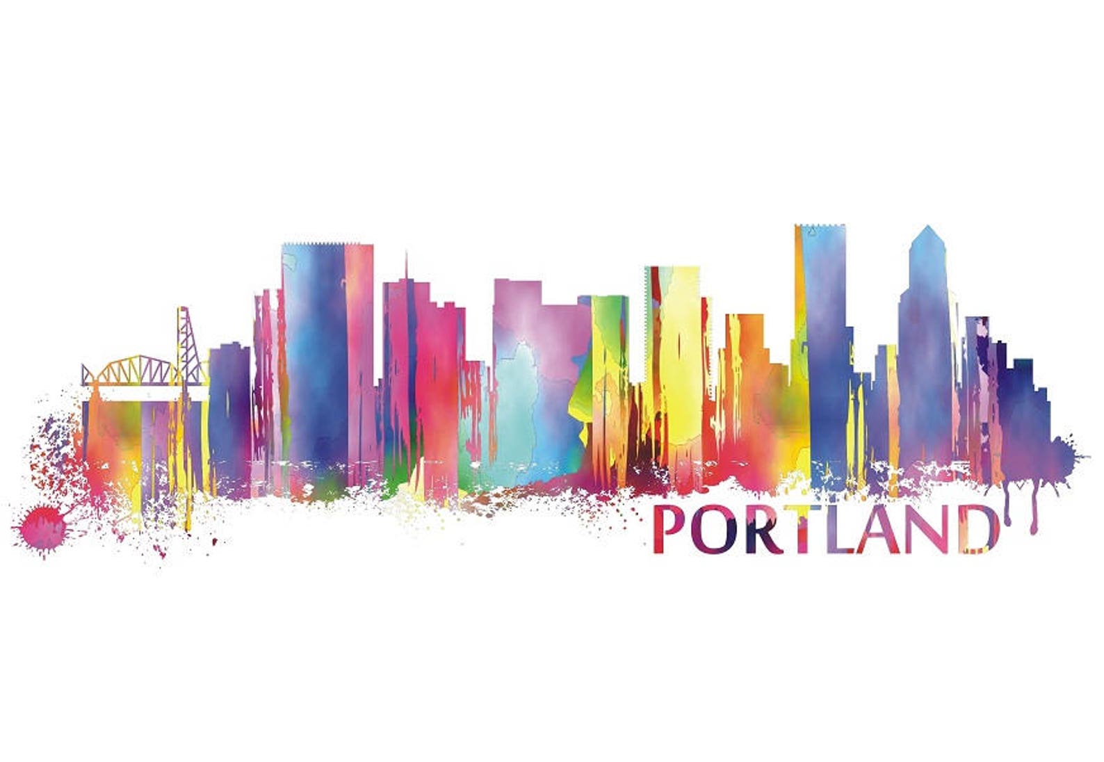 Portland Skyline Watercolor Art Print 045 Cityscape - Etsy