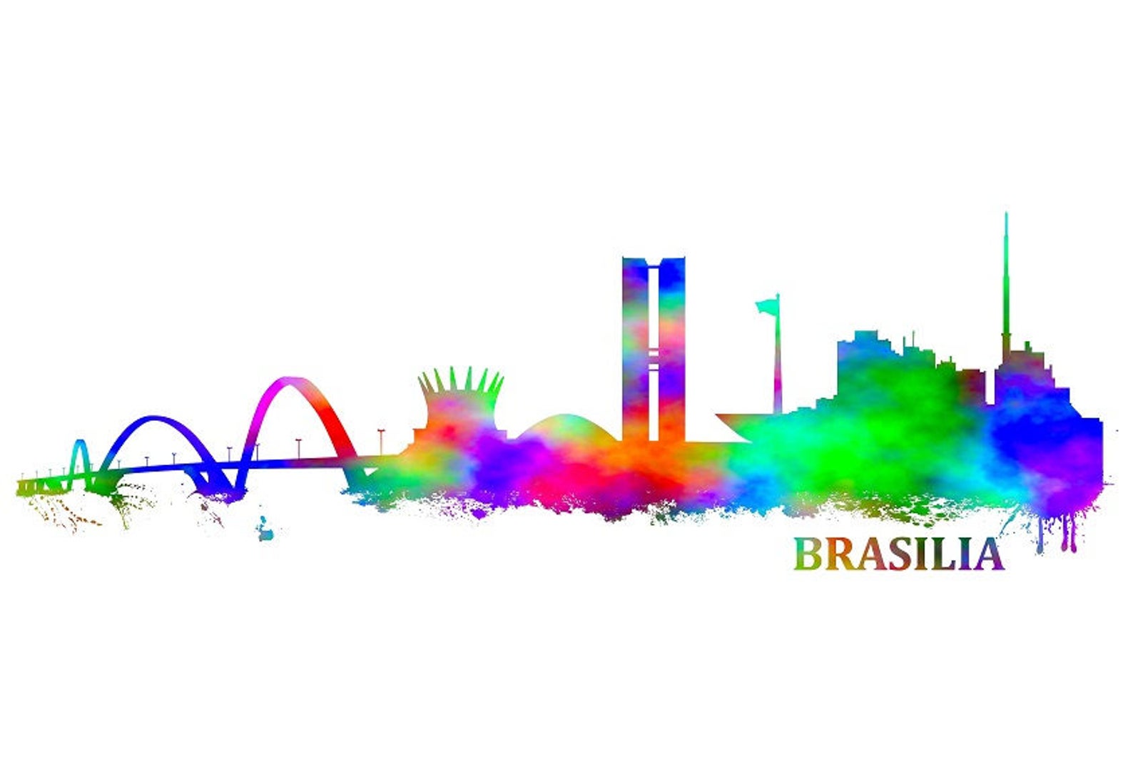 Brasilia Skyline, Watercolor Art Print (225) Brasilia Cityscape ...