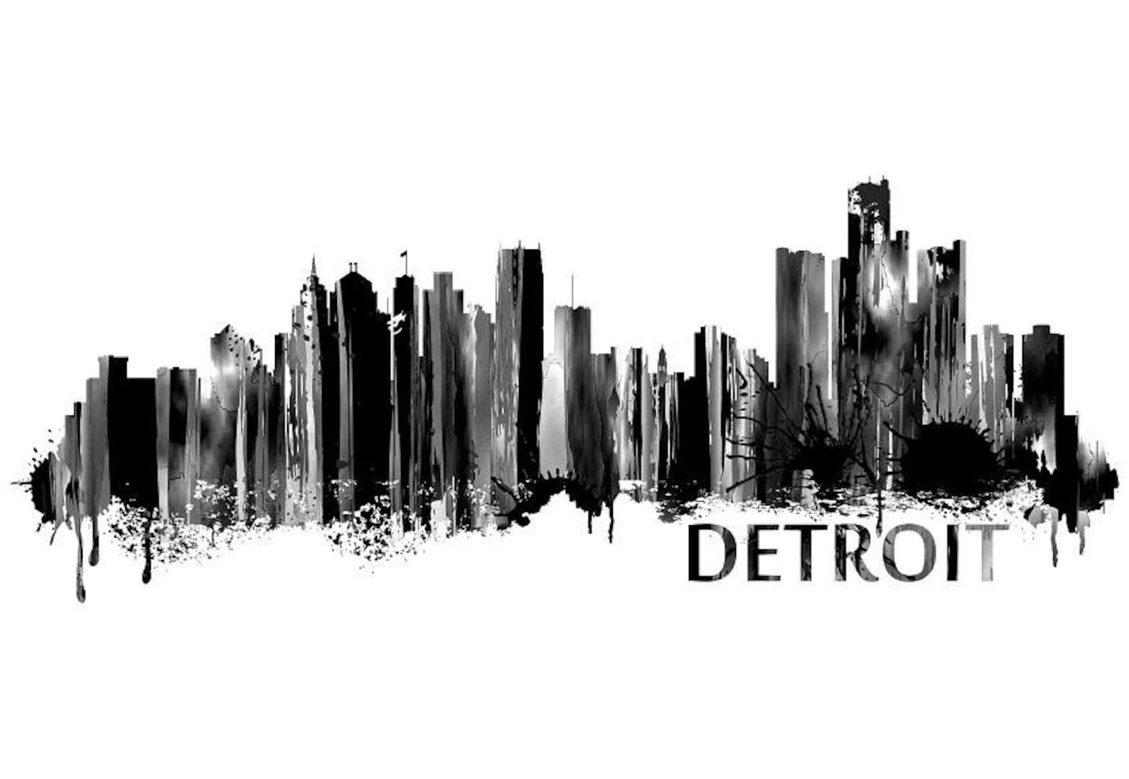 Detroit Skyline Watercolor Black and White Art Print (729) Cityscape ...
