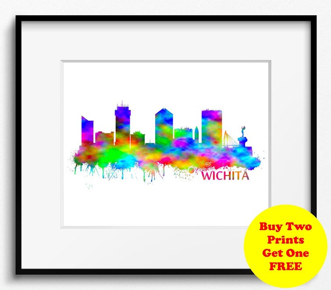 Wichita Skyline Watercolor Art Print (461) Wichita Cityscape, Wichita ...