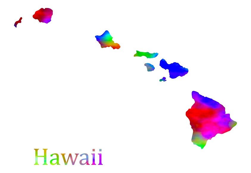 Hawaii State Map Watercolor Art Print 073 - Etsy