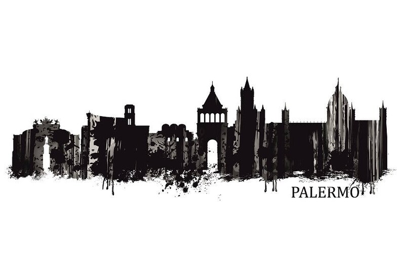 Palermo Skyline Watercolor Black and White Art Print 845 Palermo Cityscape, Palermo Watercolor ...