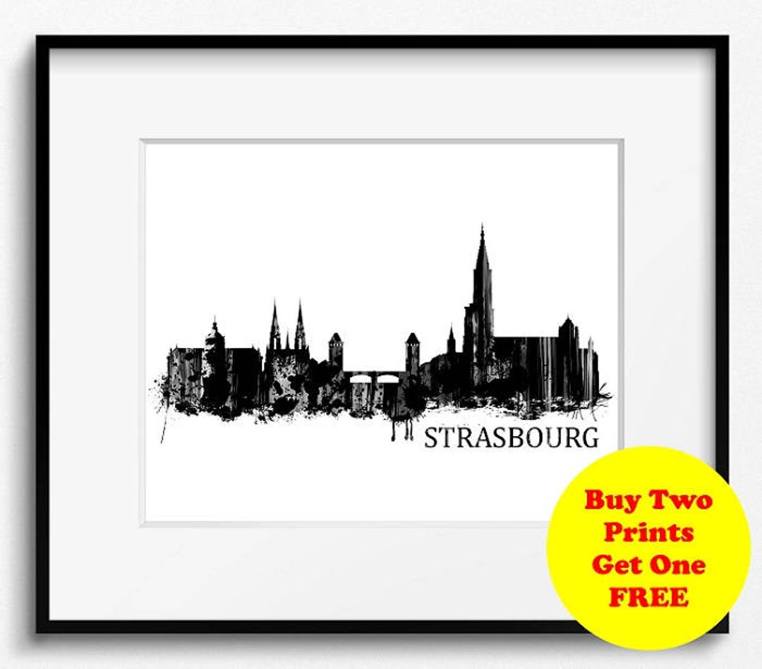 Strasbourg Skyline Watercolor, Black and White Art Print (831 ...