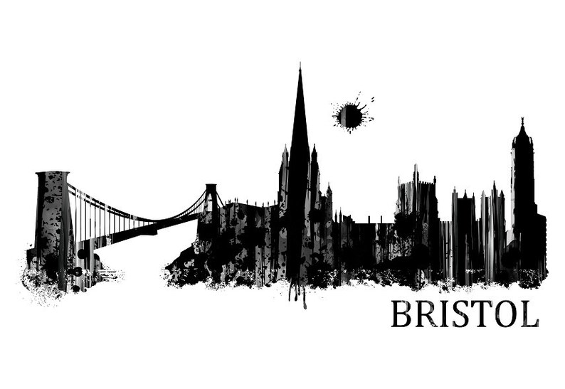 Bristol Skyline Watercolor Black and White Art Print 667 Bristol ...