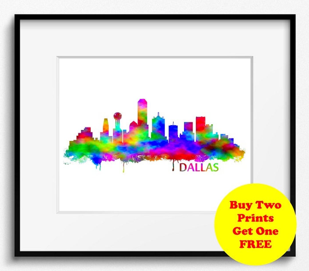 Dallas Skyline Watercolor Art Print (297) Dallas Cityscape, Dallas ...
