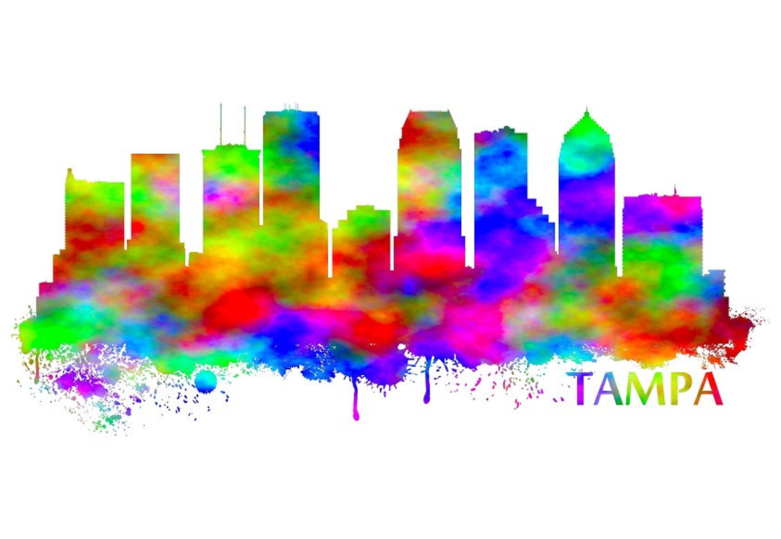 Tampa Skyline Watercolor Art Print 458 Tampa Cityscape, Florida Art ...