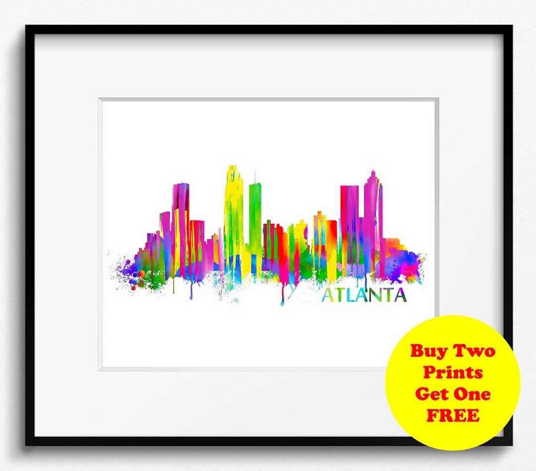 Atlanta Skyline, Watercolor Art Print (004) Atlanta Cityscape, Georgia ...