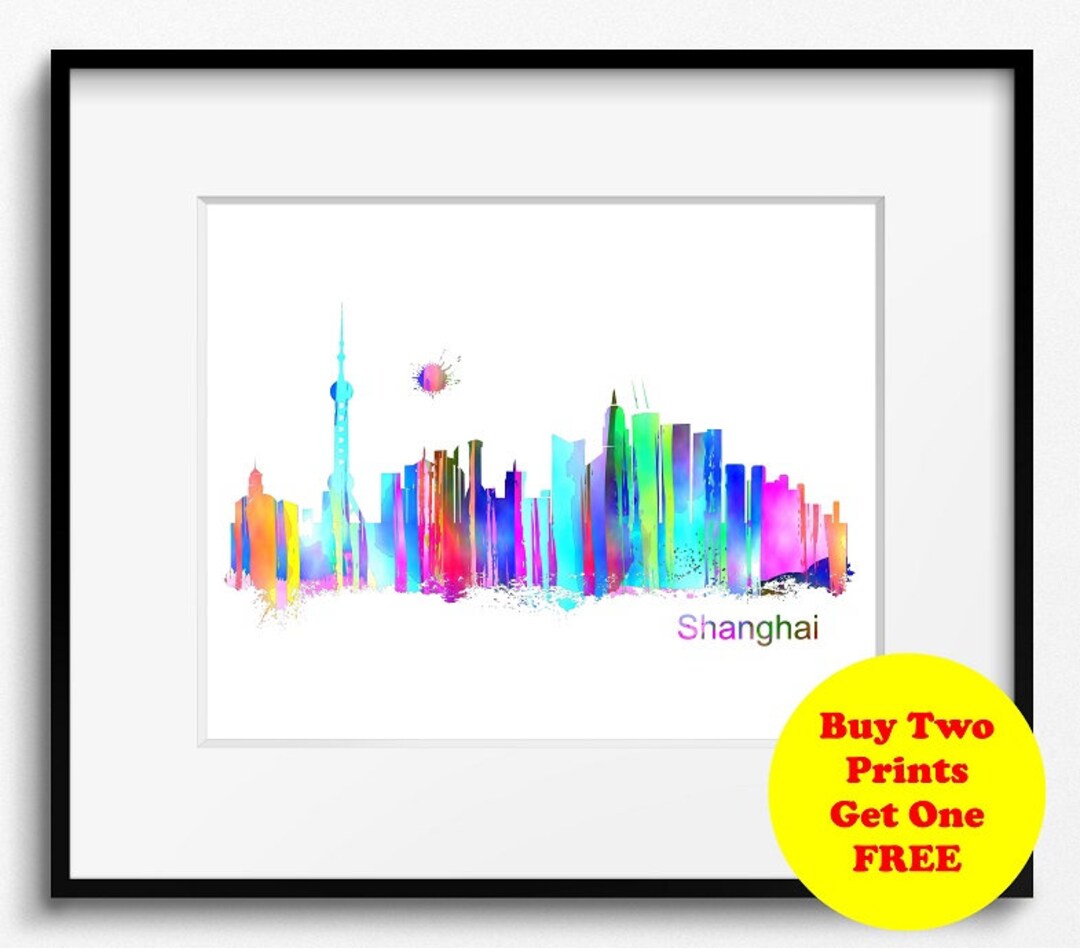 Shanghai Skyline Watercolor Art Print (650) Cityscape China - Etsy