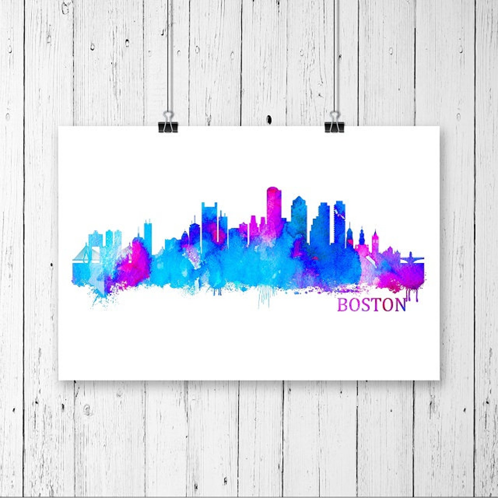Boston Skyline Watercolor Art Print 414 Boston Cityscape - Etsy