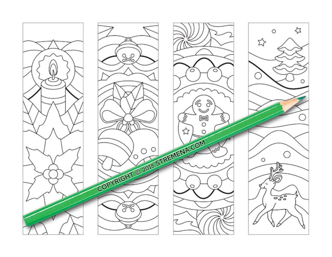 4 Printable Christmas Coloring Bookmarks - Etsy