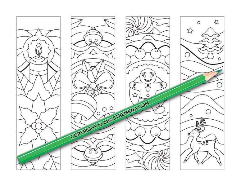 4 Printable Christmas Coloring Bookmarks - Etsy