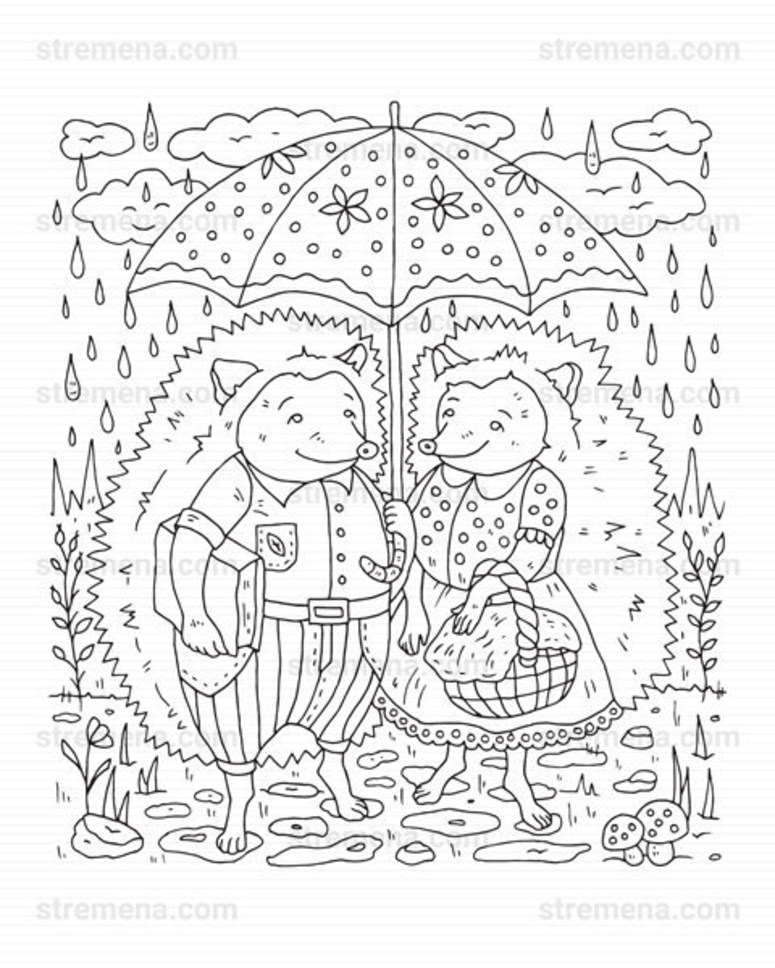Woodland Hedgehogs Valentine's Printable Coloring Pages - Etsy