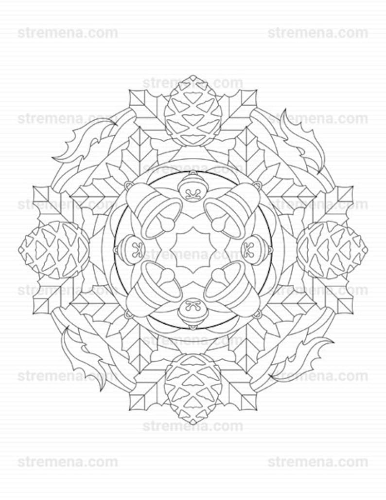 Christmas Mandala Coloring Pages: Christmas Bells - Etsy