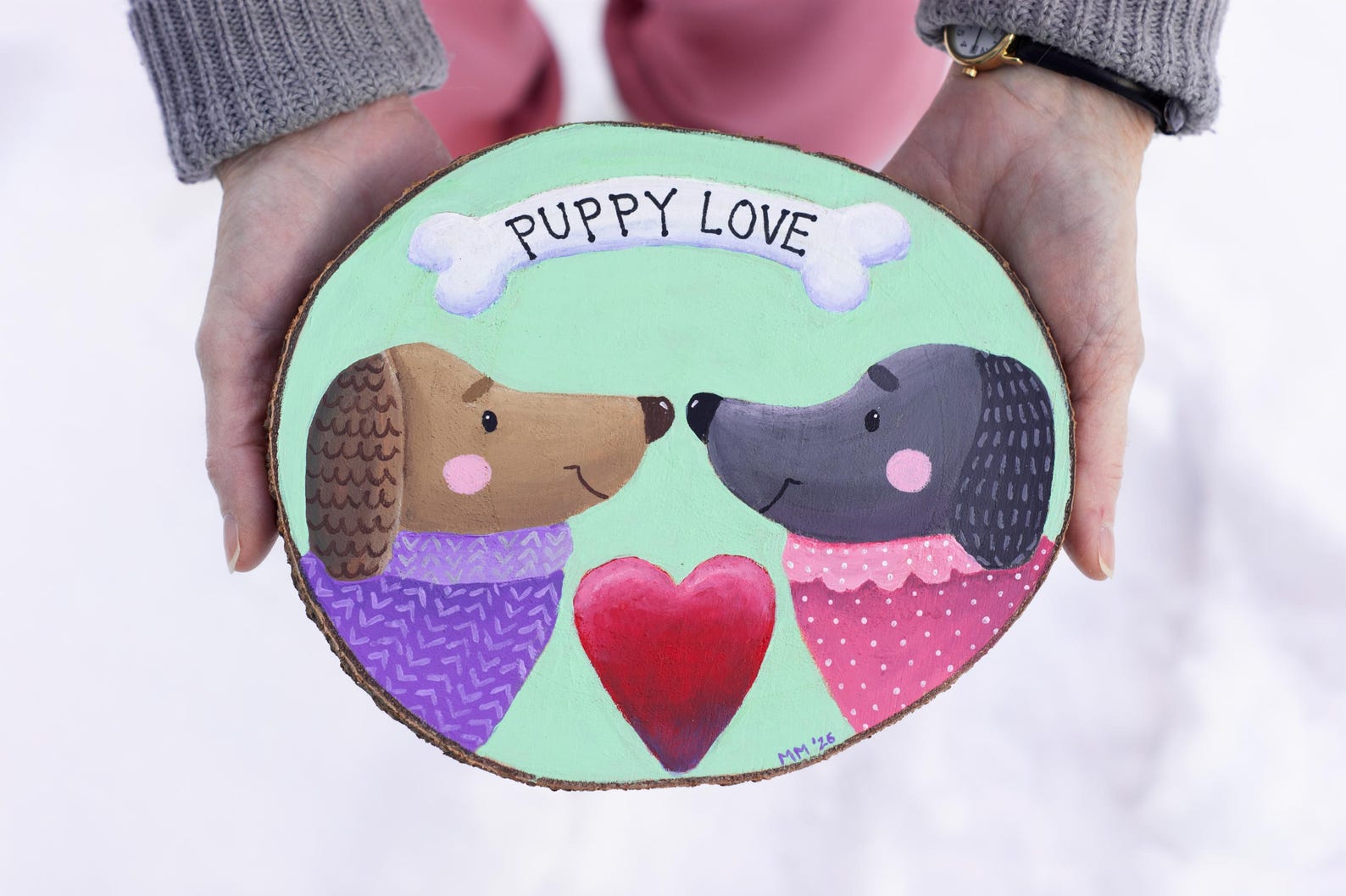Puppy Love, Valentine's Day, Wedding, Anniversary, Dog Lover Wood Slice ...